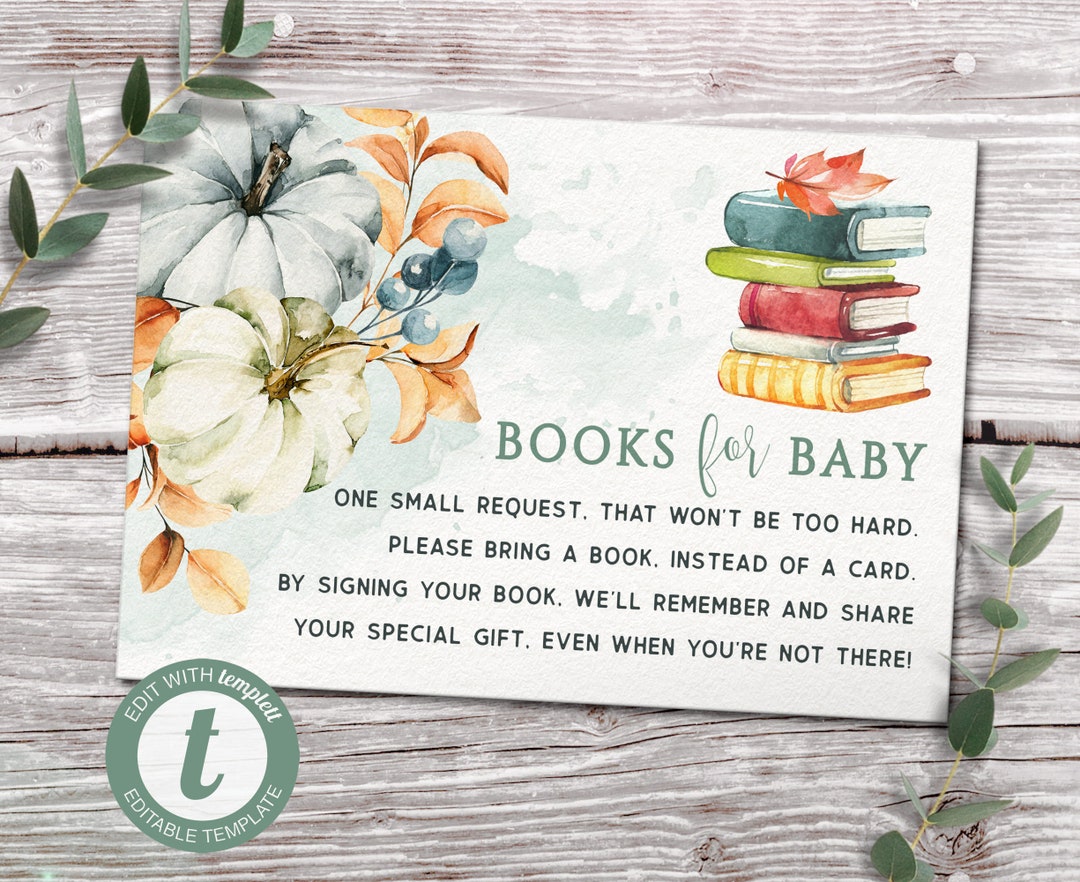 Autumn Floral Pumpkin Baby Shower Book Request Card Printable, INSTANT ...