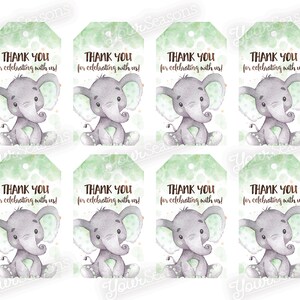 Green Elephant Baby Shower Gift Tags, Thank You Favor Tags Printable ...