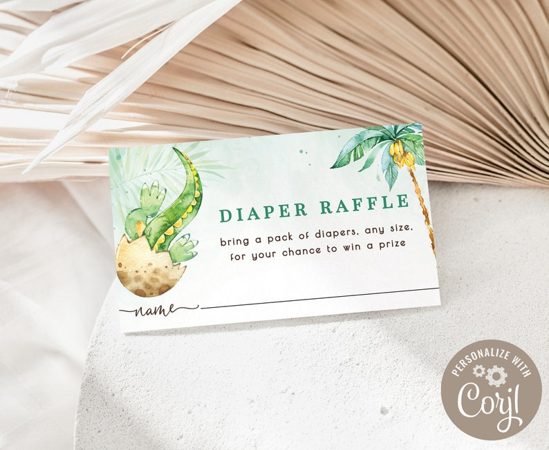 Editable Dinosaur Diaper Raffle Ticket Insert Card Baby - Etsy