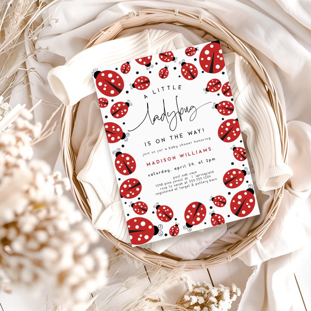 Ladybug Baby Shower Invitation Girl, Editable Template Digital Invite ...