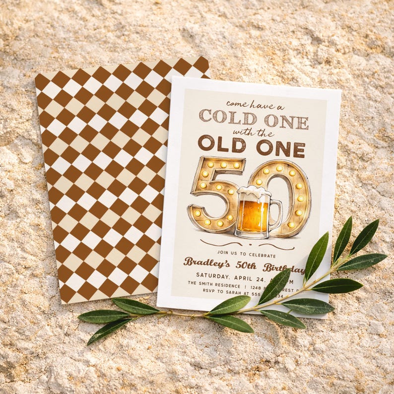 50th Birthday Invite for Men, Editable Template, Beer BBQ Theme ...