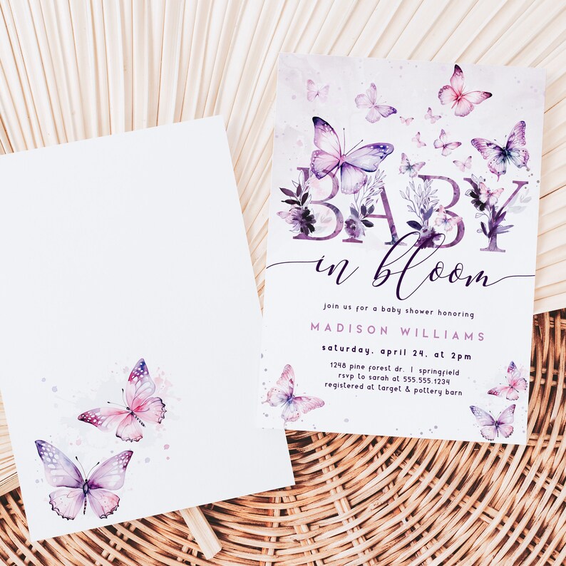 Butterfly Baby Shower Invitation Templates, Baby in Bloom Invite ...
