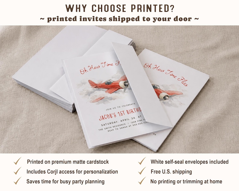 Time Flies 1st Birthday Invite, Airplane Editable Invitation, Digital ...