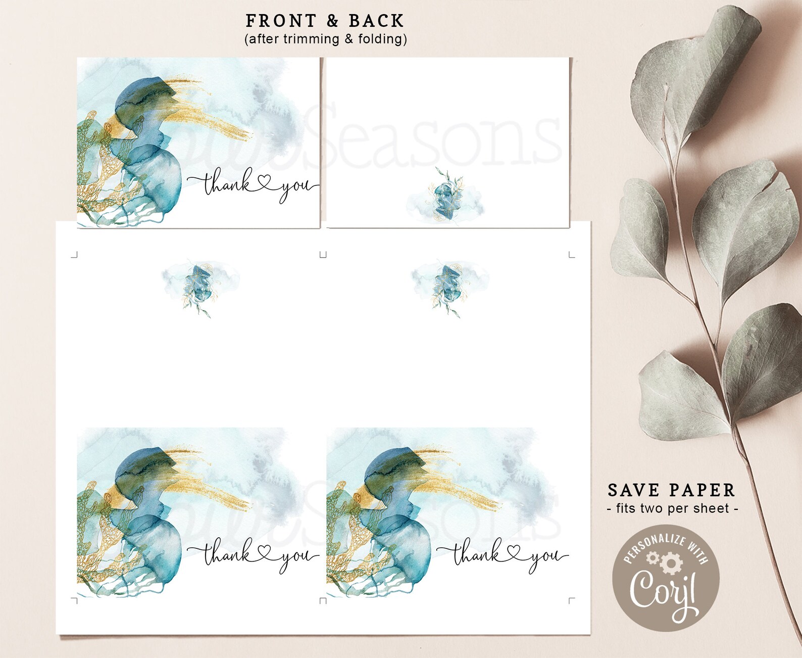 Ocean Thank You Card Printable INSTANT DOWNLOAD Editable - Etsy