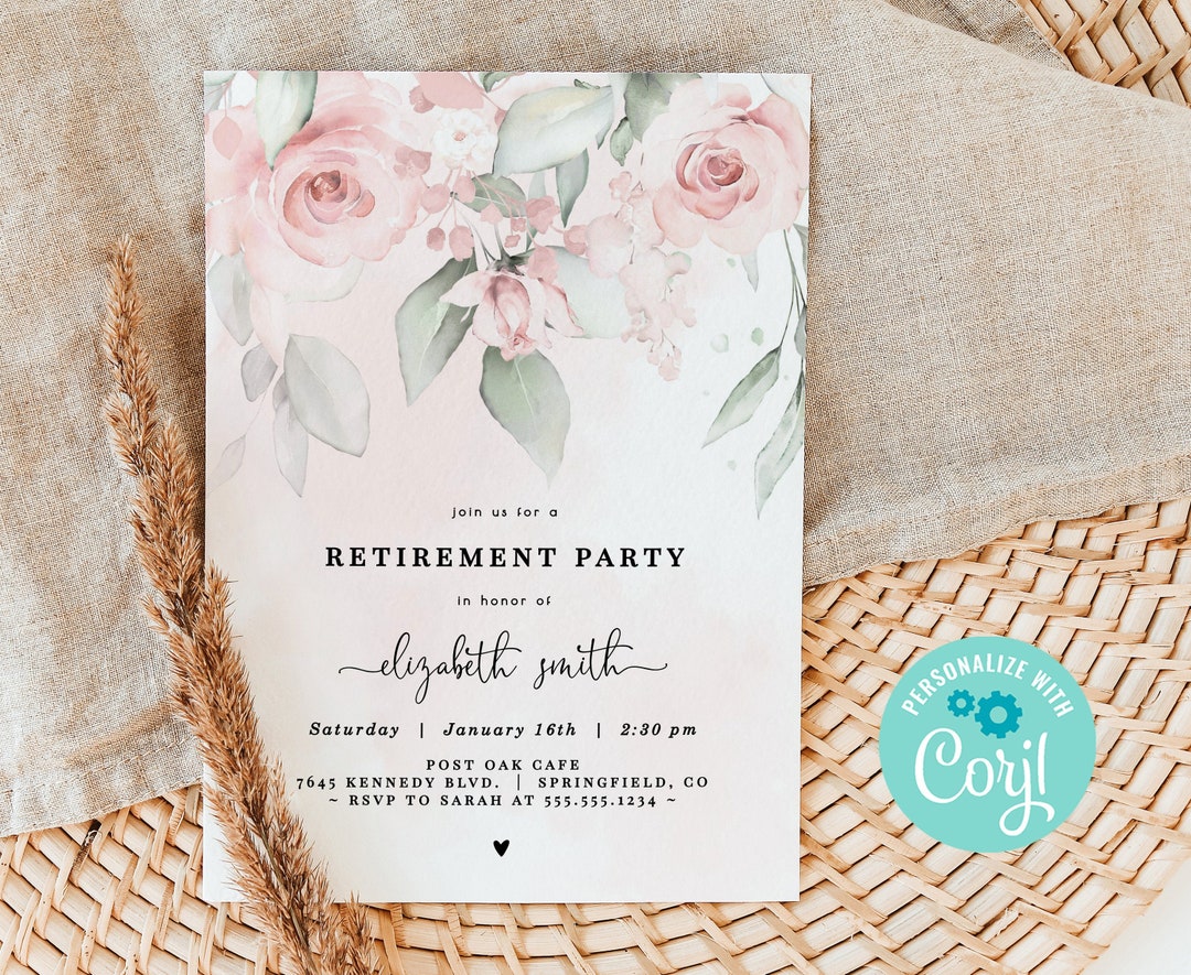 Pink Floral Retirement Party Invitation, 5x7 Invite | INSTANT DOWNLOAD ...