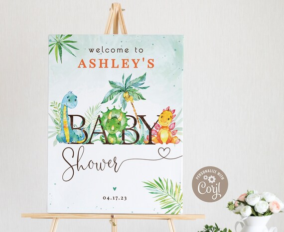 Dinosaur Welcome Sign Editable Baby Shower Template DOWNLOAD - Etsy