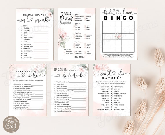 Pink Floral Bridal Shower Games Bundle Summer Floral | Etsy