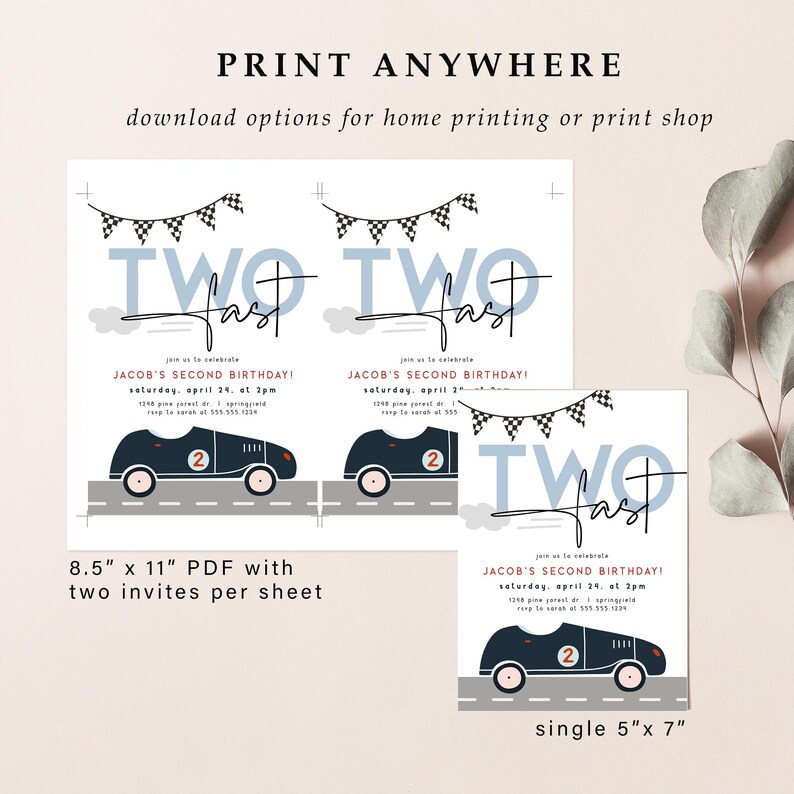 Two Fast Birthday Invitation, Boy 2nd Birthday Invite, Editable ...