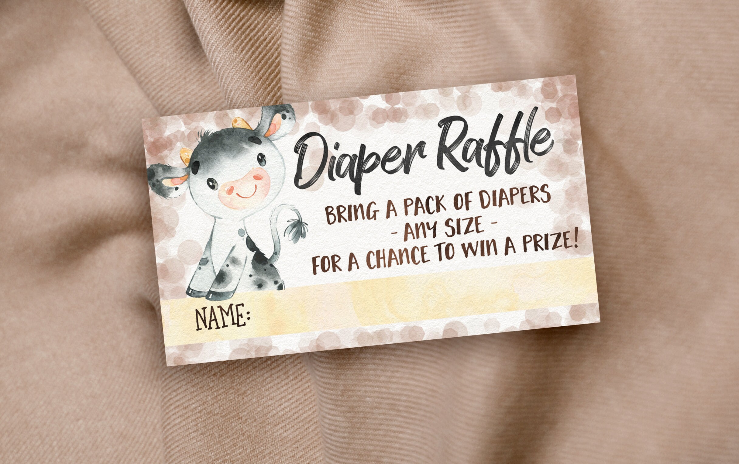 Cow Diaper Raffle Ticket, Insert Card, Farm Baby Shower Printable ...