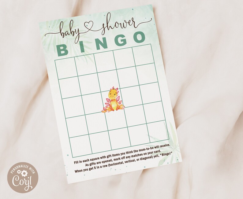 Dinosaur Baby Shower Bingo Game Template DOWNLOAD Editable - Etsy