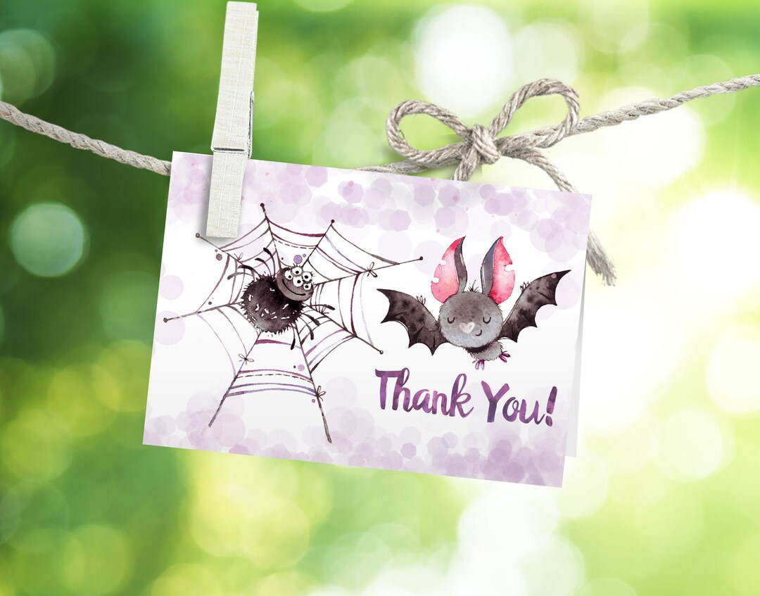 Halloween Bats Baby Shower Thank You Cards, Printable INSTANT DOWNLOAD ...