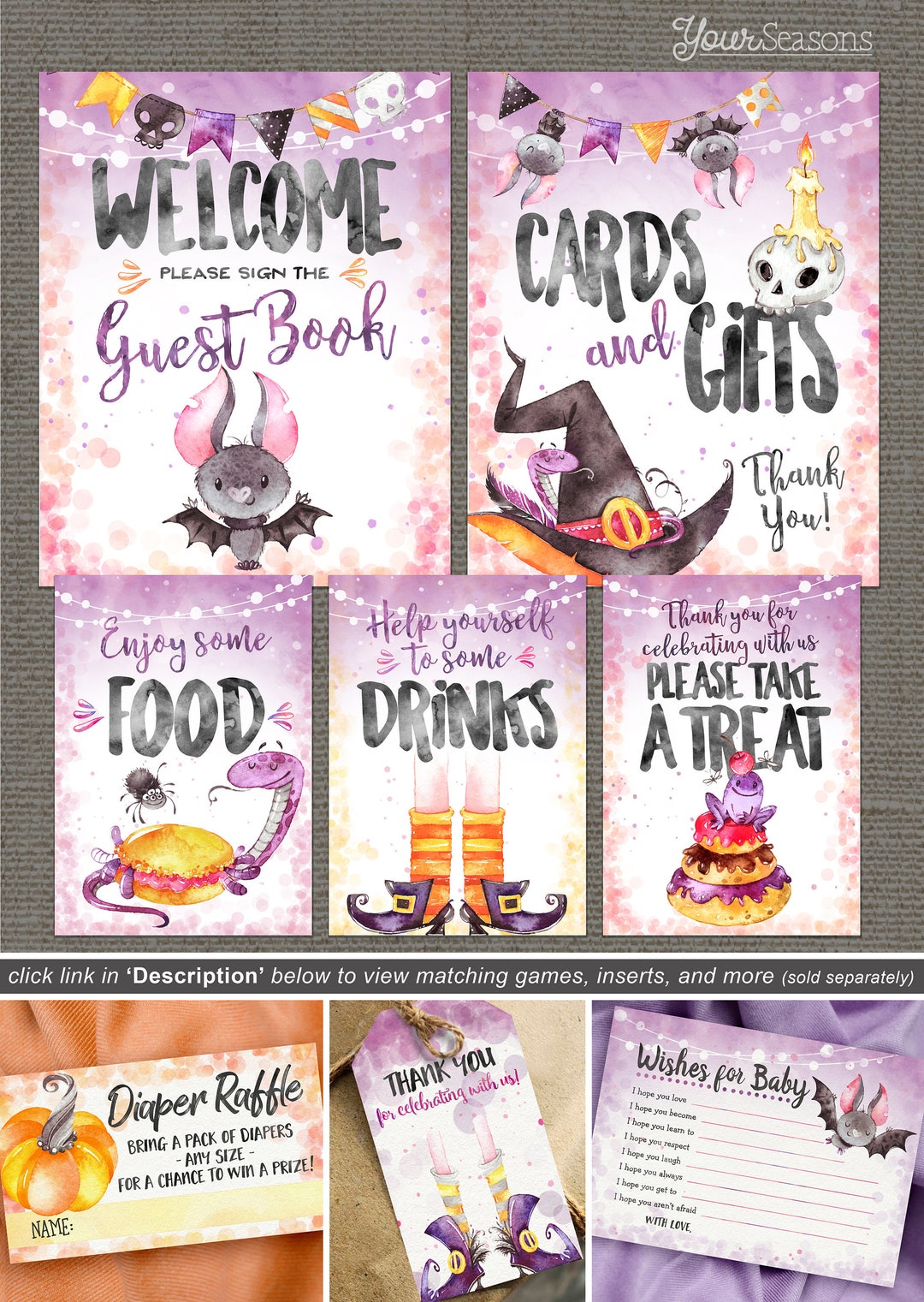 Halloween Baby Shower Table Signs Package, Printable INSTANT DOWNLOAD ...