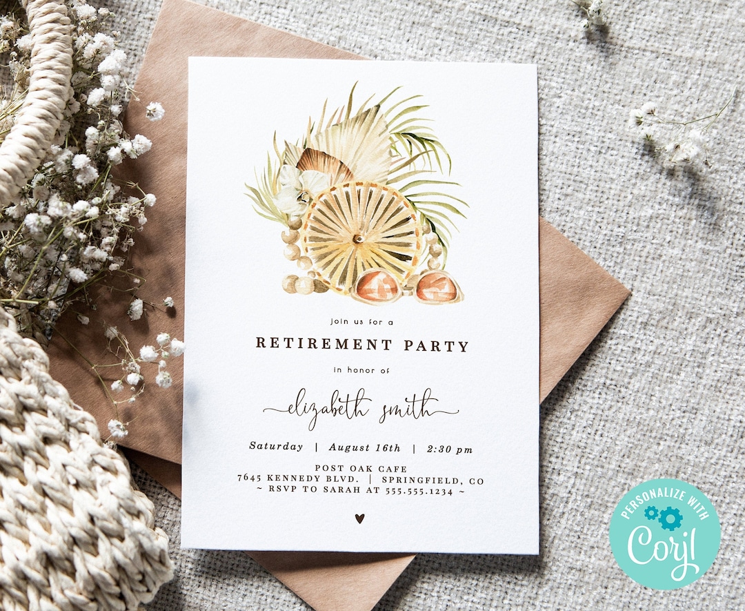 Tropical Retirement Party Invitation, Summer Beach 5x7 Invite INSTANT ...