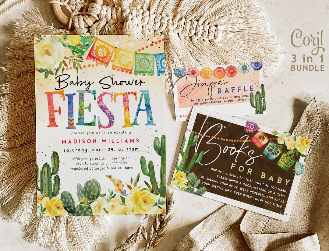 Fiesta Baby Shower Invitation Suite, Editable Corjl Templates, DIGITAL ...