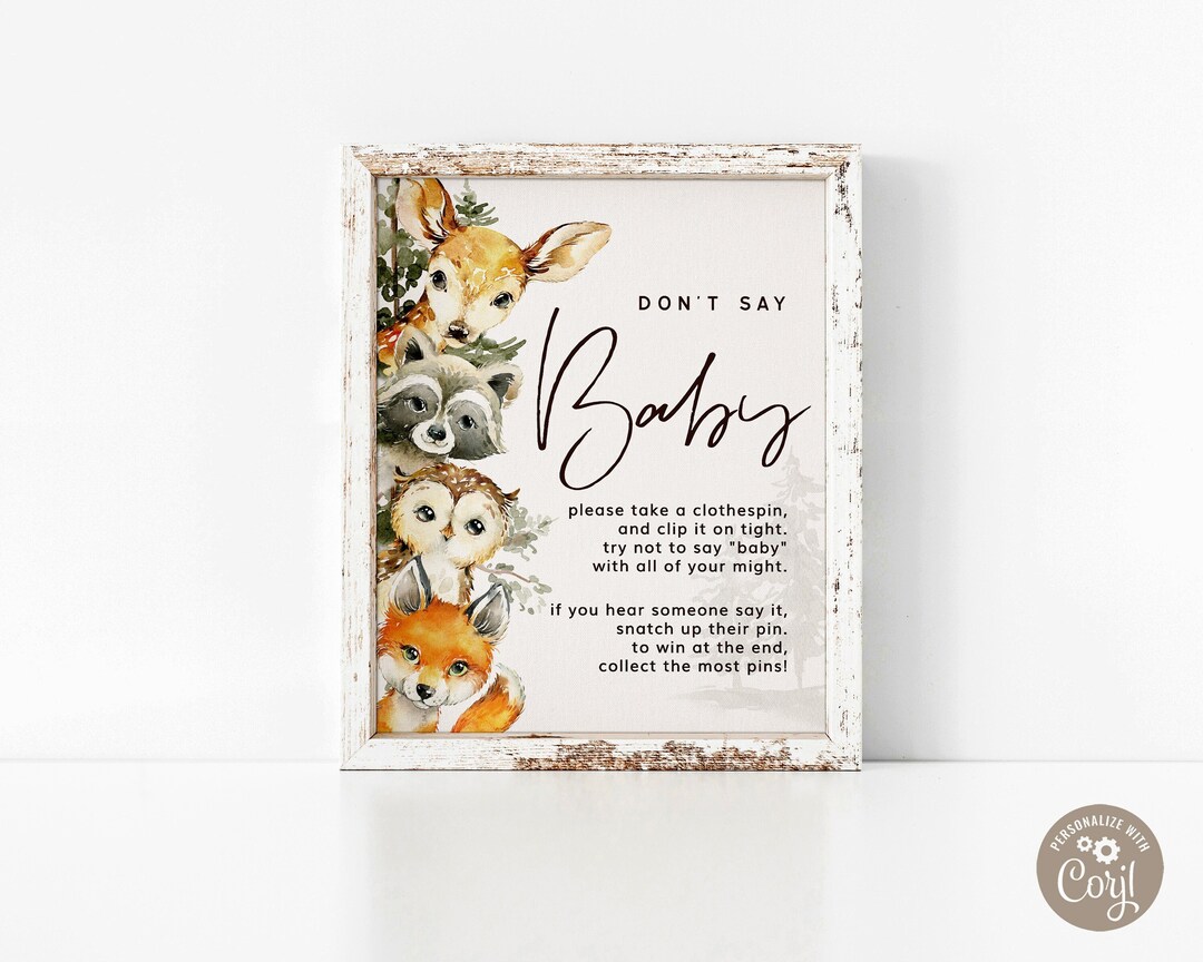 Woodland Don't Say Baby Game, Baby Shower | INSTANT DOWNLOAD | Editable ...