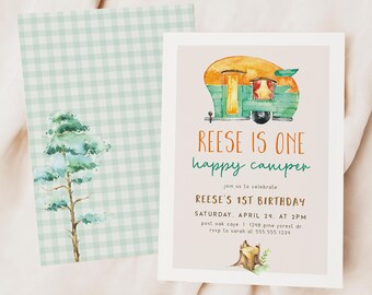 Editable 1st Birthday Invitation, One Happy Camper Invitation - Etsy