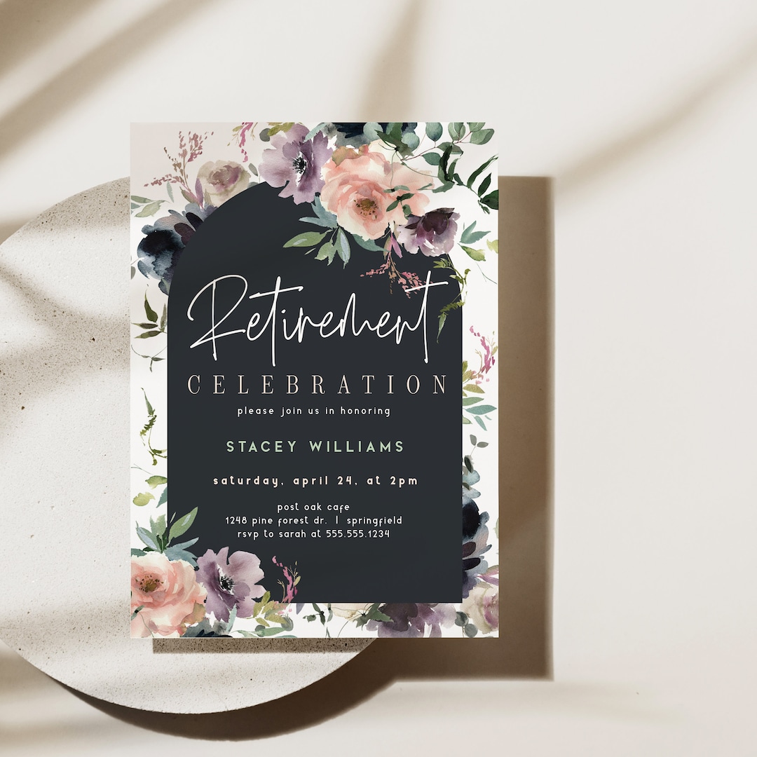 Retirement Invitation for Women, Editable Template Digital Invite ...