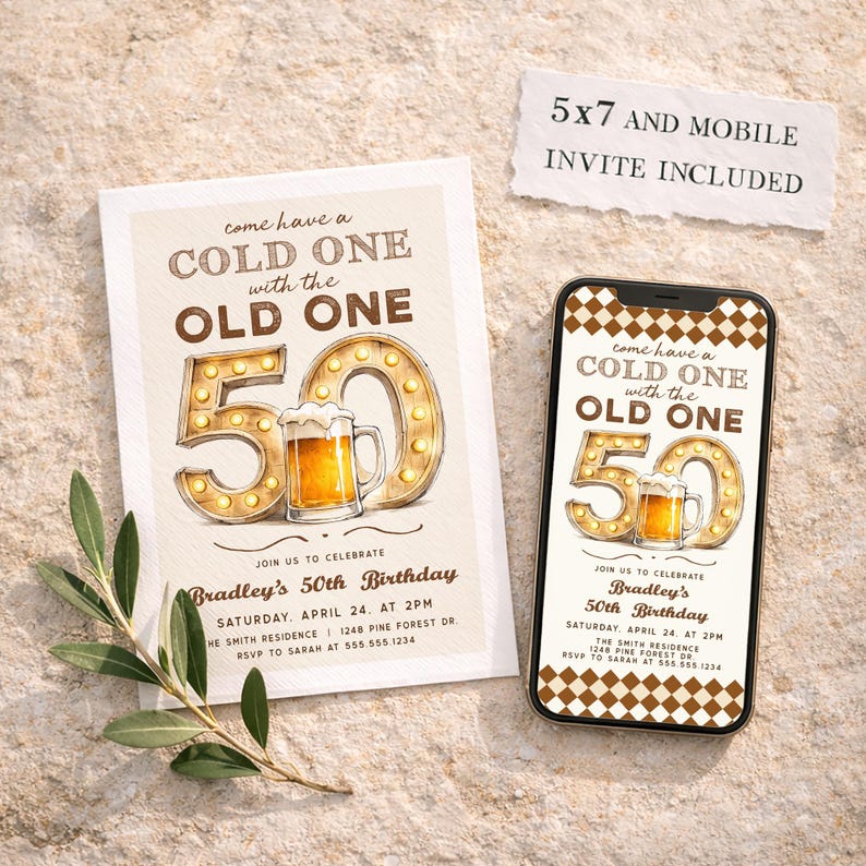50th Birthday Invite for Men, Editable Template, Beer BBQ Theme ...