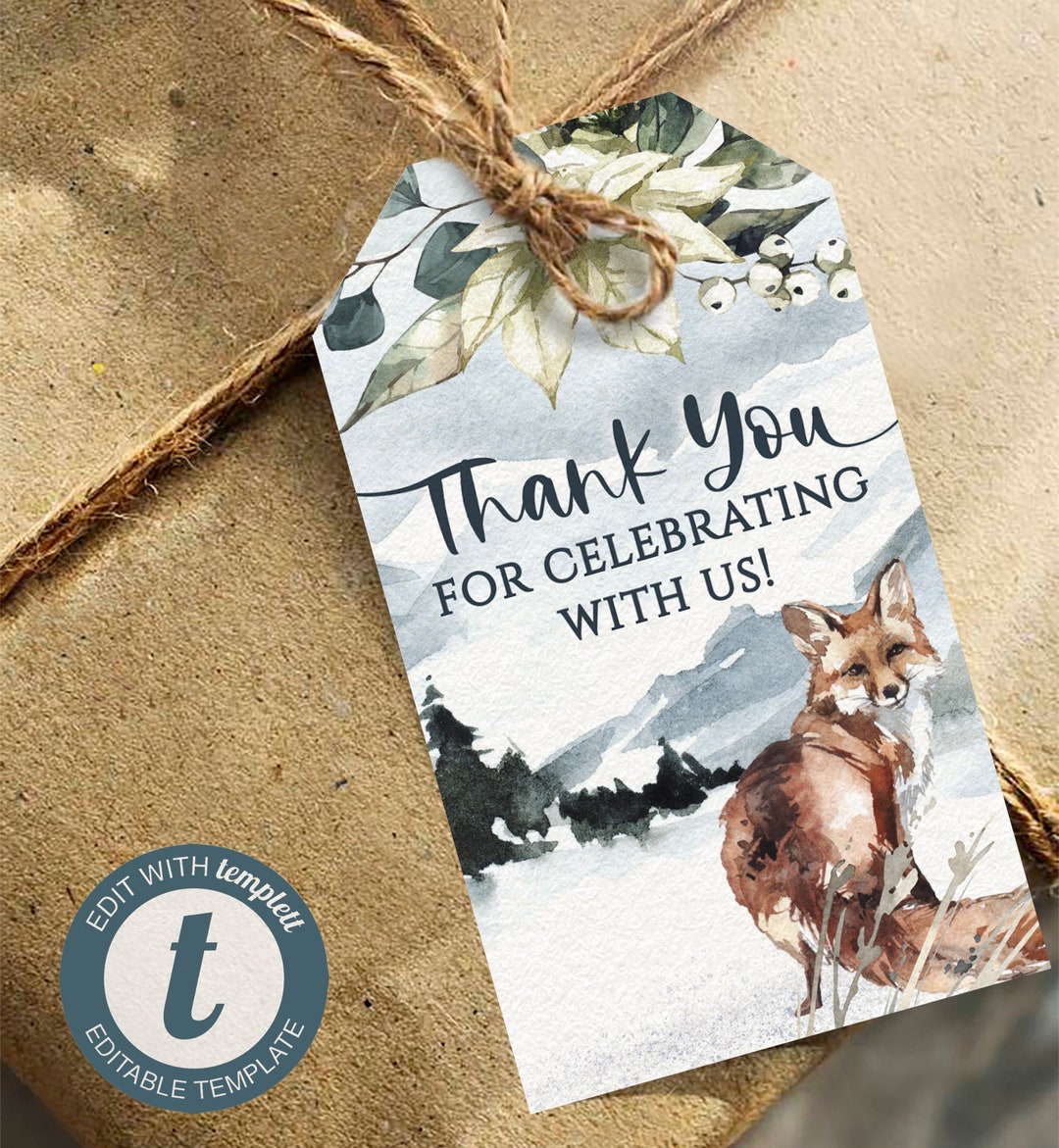 Winter Woodland Fox Gift Tags, Thank You, Baby Shower Favor Tags ...