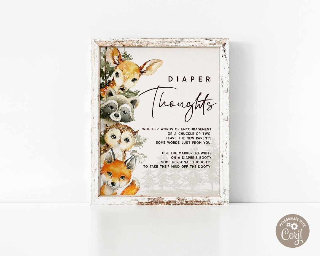 Diaper Thoughts, Woodland Baby Shower Late Night Diapers, Forest ...