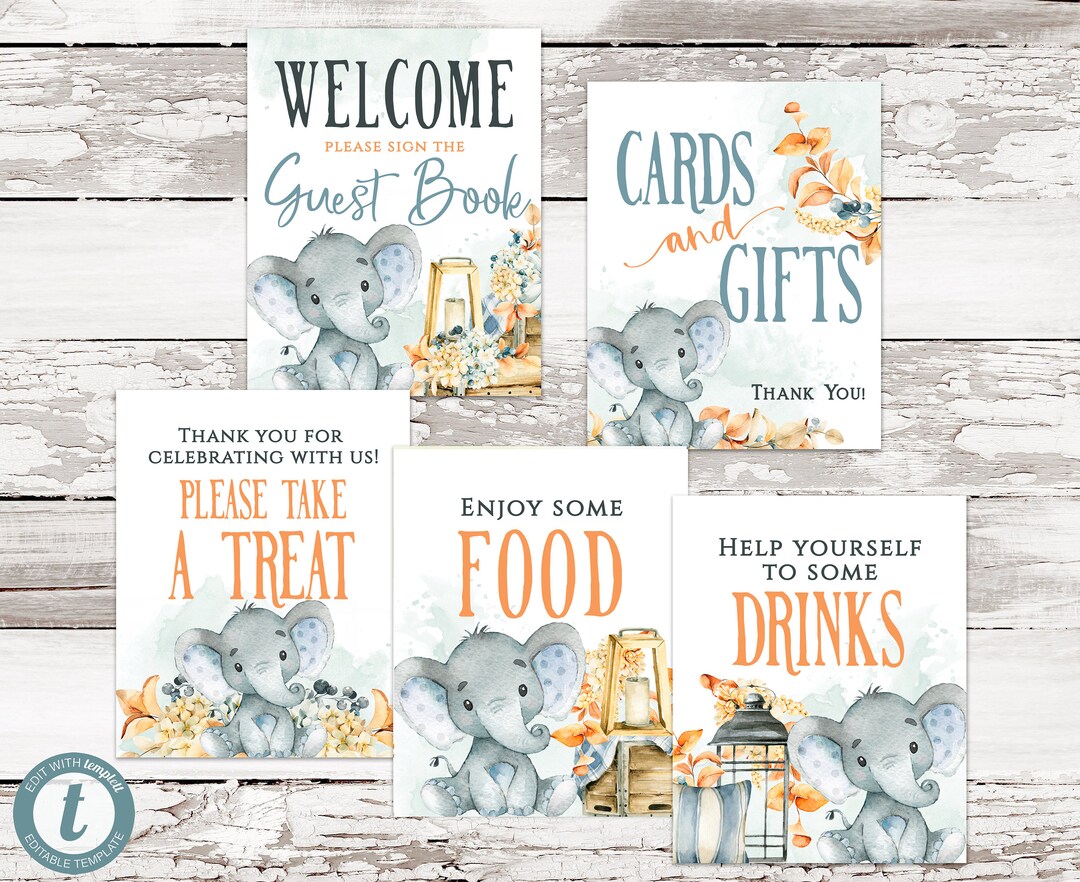 Blue Elephant Table Signs Package Baby Shower Bridal Shower - Etsy