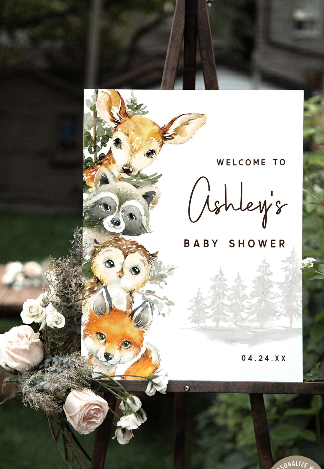 Woodland Animals Baby Shower Welcome Sign, Digital Download Ws5 - Etsy