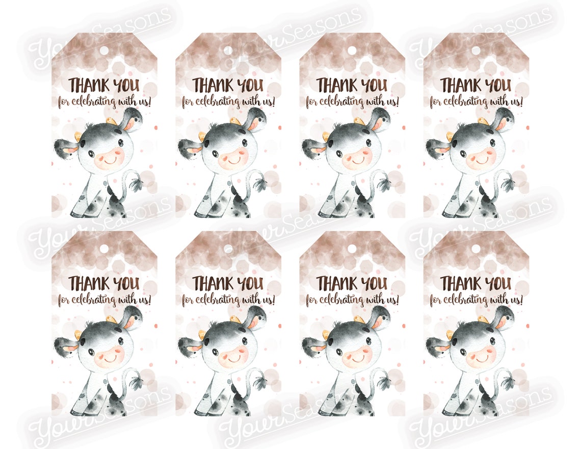 Baby Shower Gift Tags Cow Farm Theme Thank You Favor Tags - Etsy
