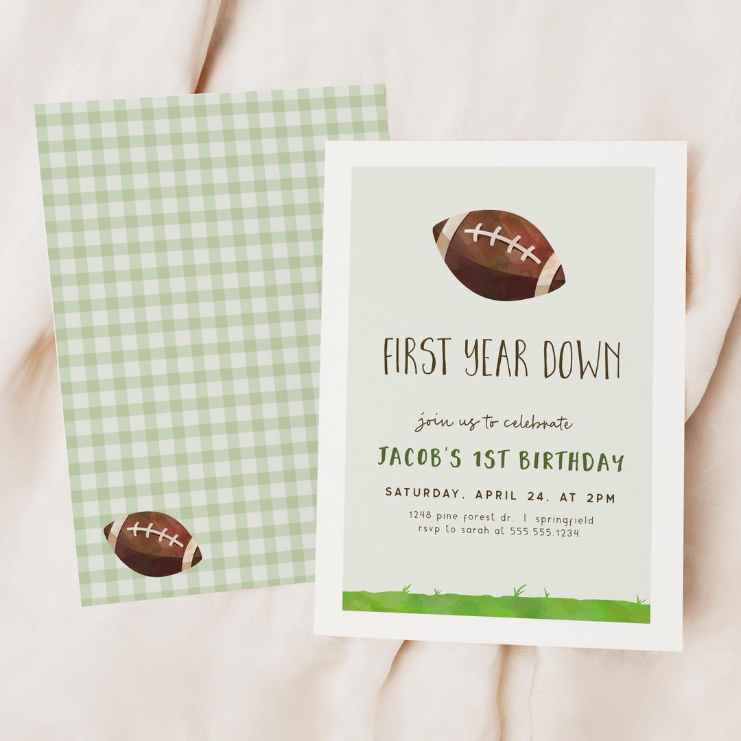 First Year Down Birthday Invitation, Football 1st Birthday Invite ...