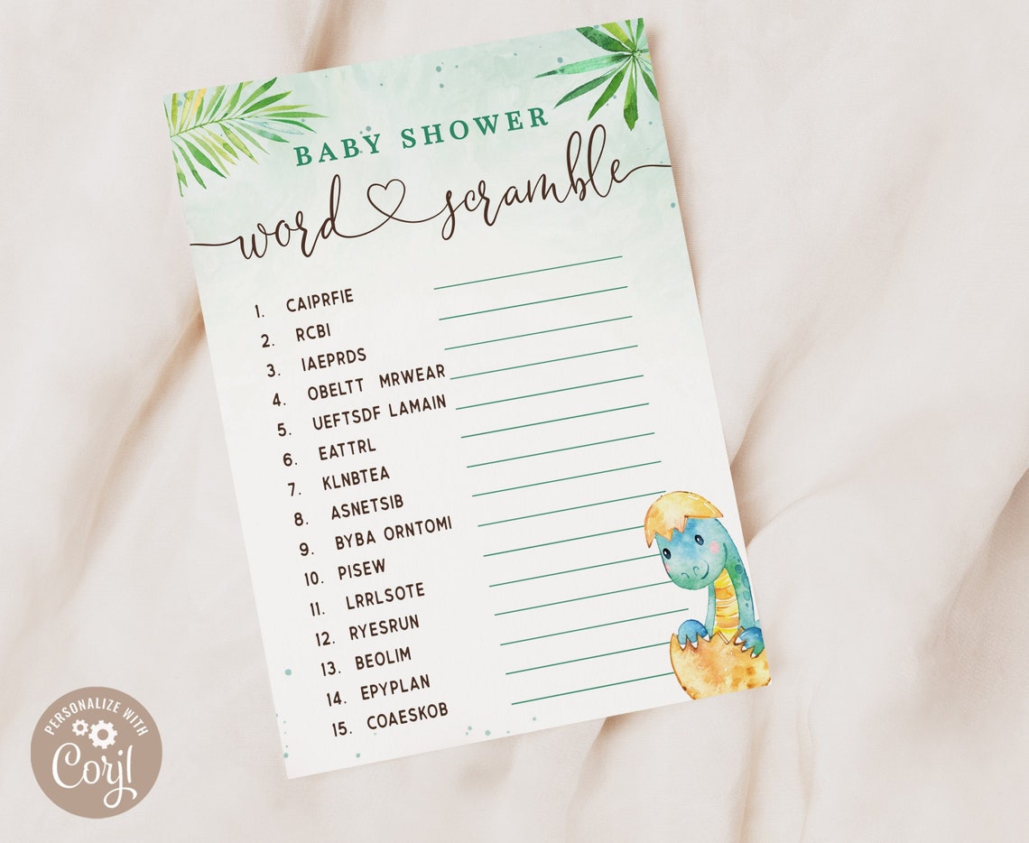 Dinosaur Baby Shower Word Scramble Game Template INSTANT - Etsy