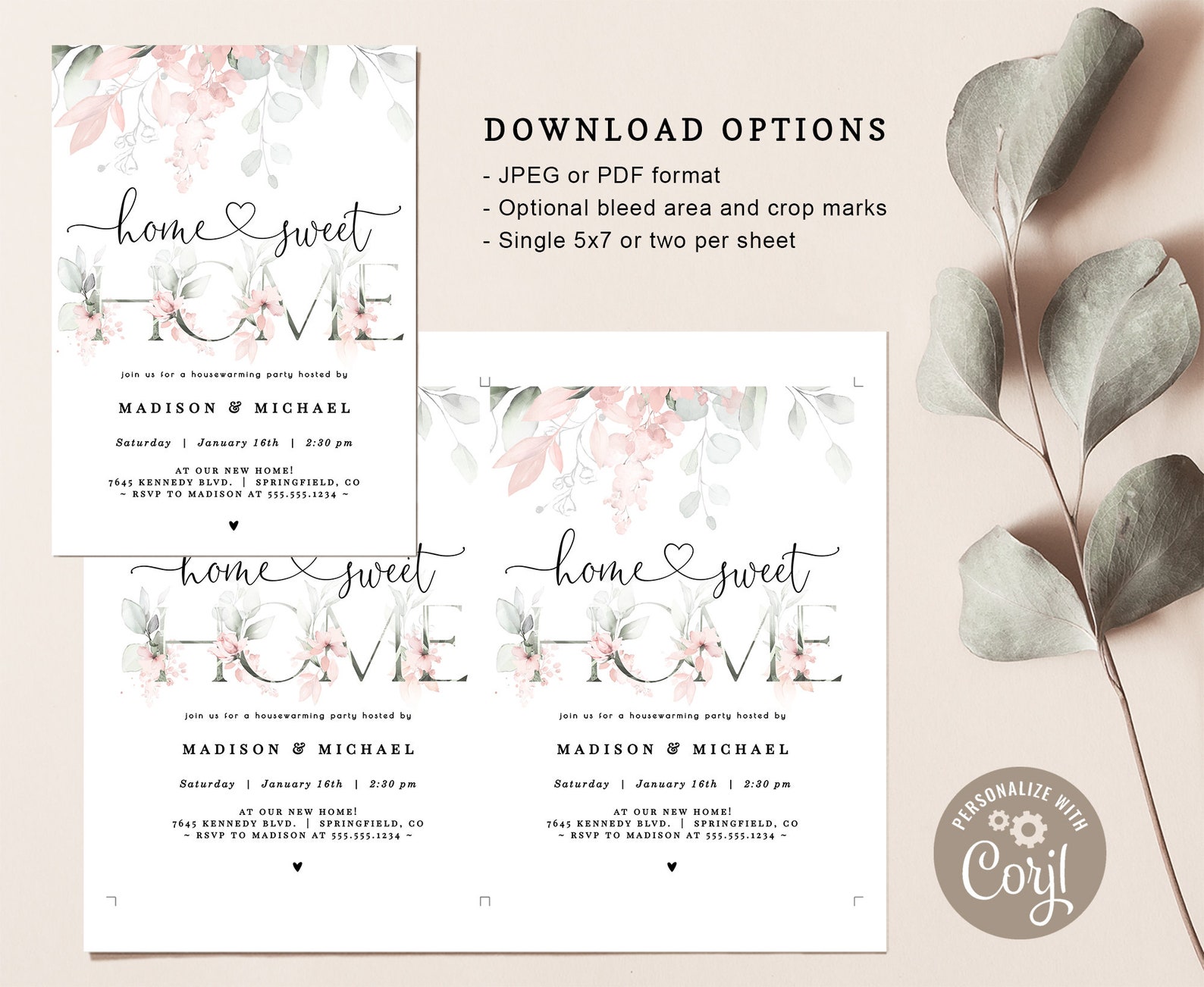 Pink Housewarming Party Invitation, Floral Printable Invite | INSTANT ...