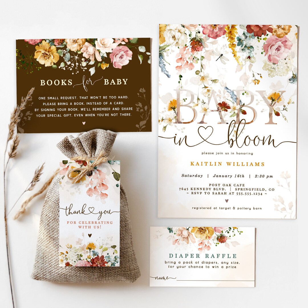 Baby in Bloom Invitation Template, Wildflower Invite Editable Baby ...