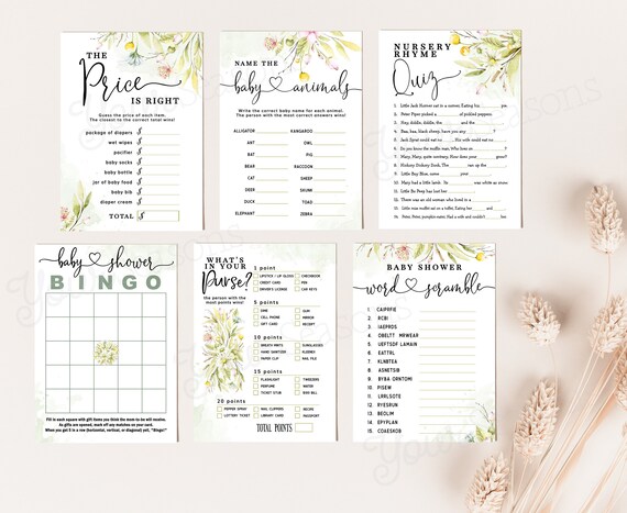 Floral Baby Shower Games Bundle INSTANT DOWNLOAD Editable - Etsy