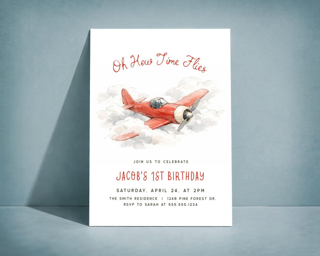 Time Flies 1st Birthday Invite, Airplane Editable Invitation, Digital ...