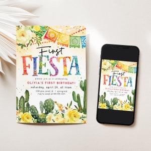 First Fiesta Birthday Invitation Editable Template 5x7 DIGITAL File ...