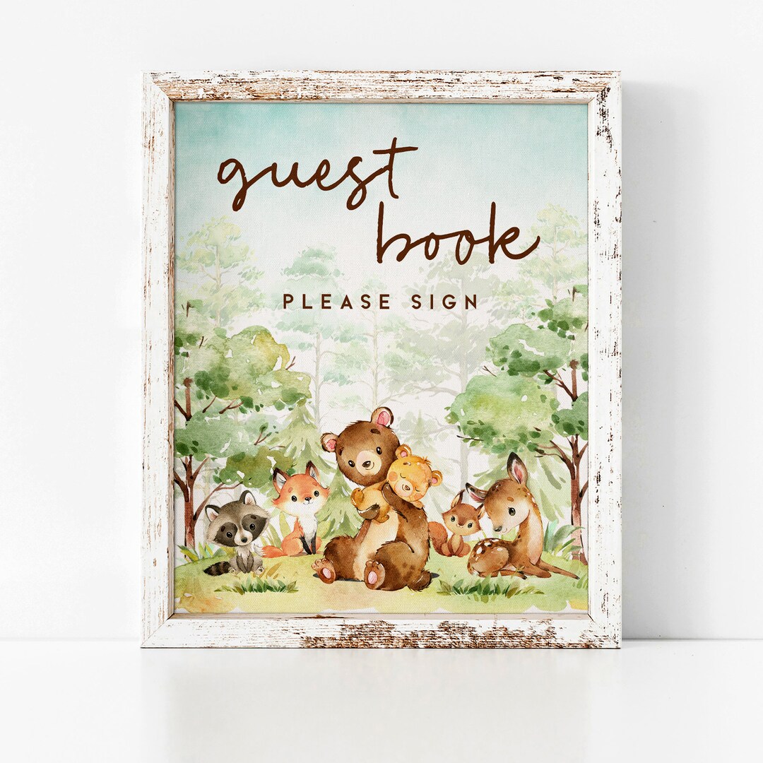 Guest Book Table Sign for Woodland Theme Baby Shower, Editable Template ...