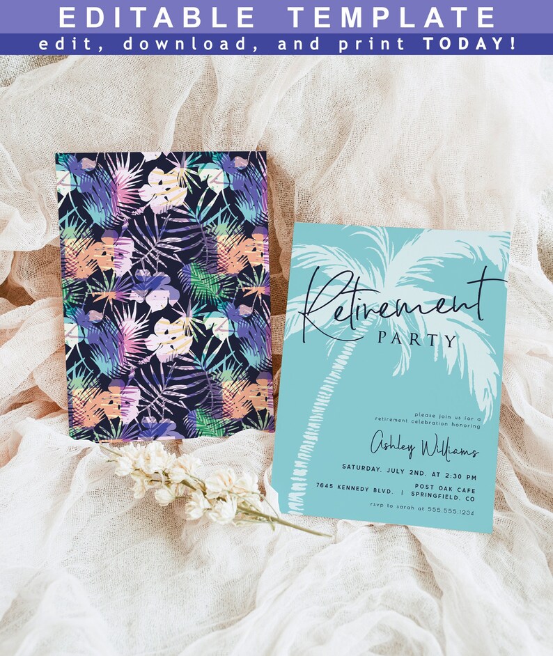 Tropical Retirement Party Invitation Template DOWNLOAD Palm - Etsy