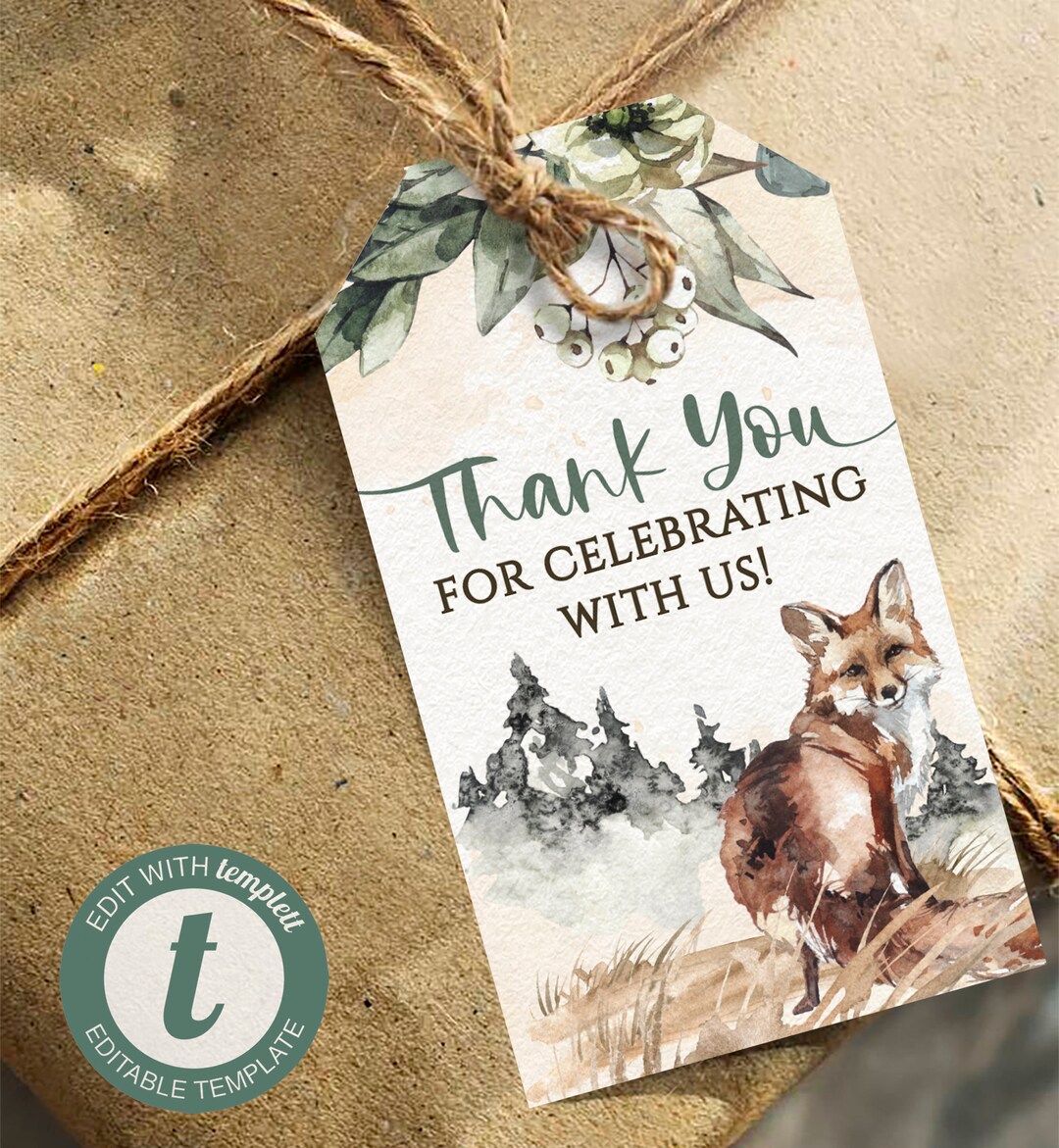 Woodland Fox Gift Tags, Thank You, Baby Shower Favor Tags Printable ...