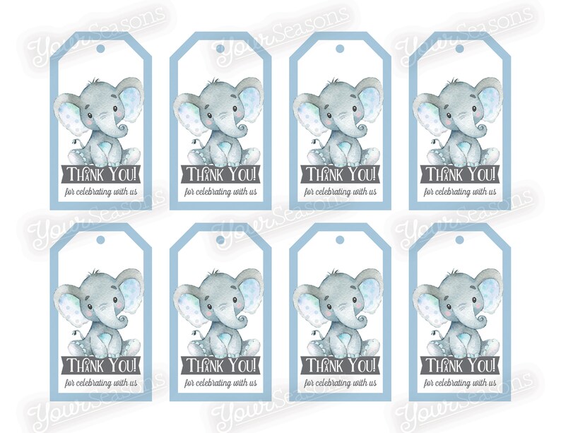 Boy Elephant Baby Shower Gift Tags, Thank You Favor Tags Printable ...