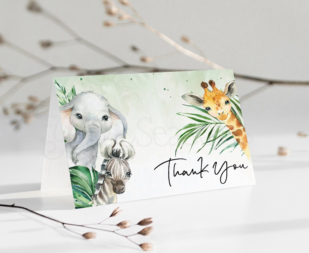 Safari Thank You Card, Printable | INSTANT DOWNLOAD | Editable Digital ...