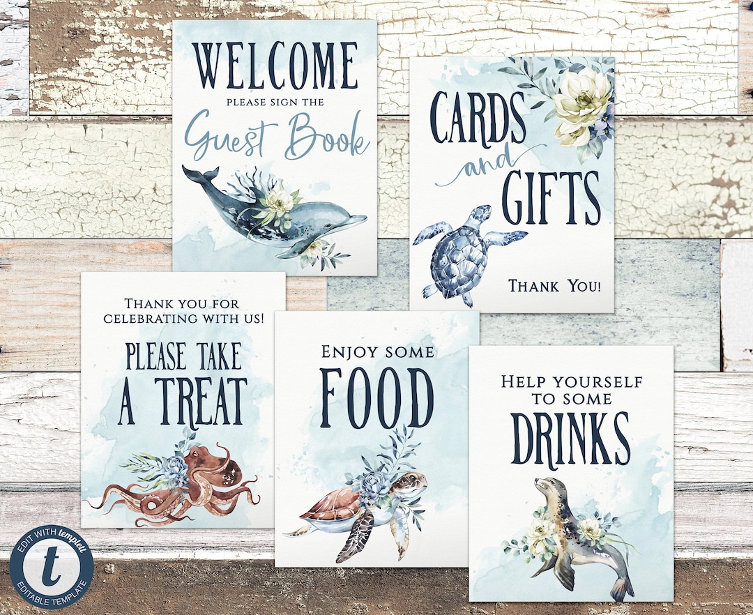 Ocean Table Signs Package, Baby Shower, Bridal Shower Printable INSTANT ...