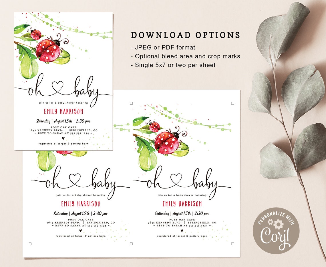 Ladybug Baby Shower Invitation Girl Printable Invite - Etsy