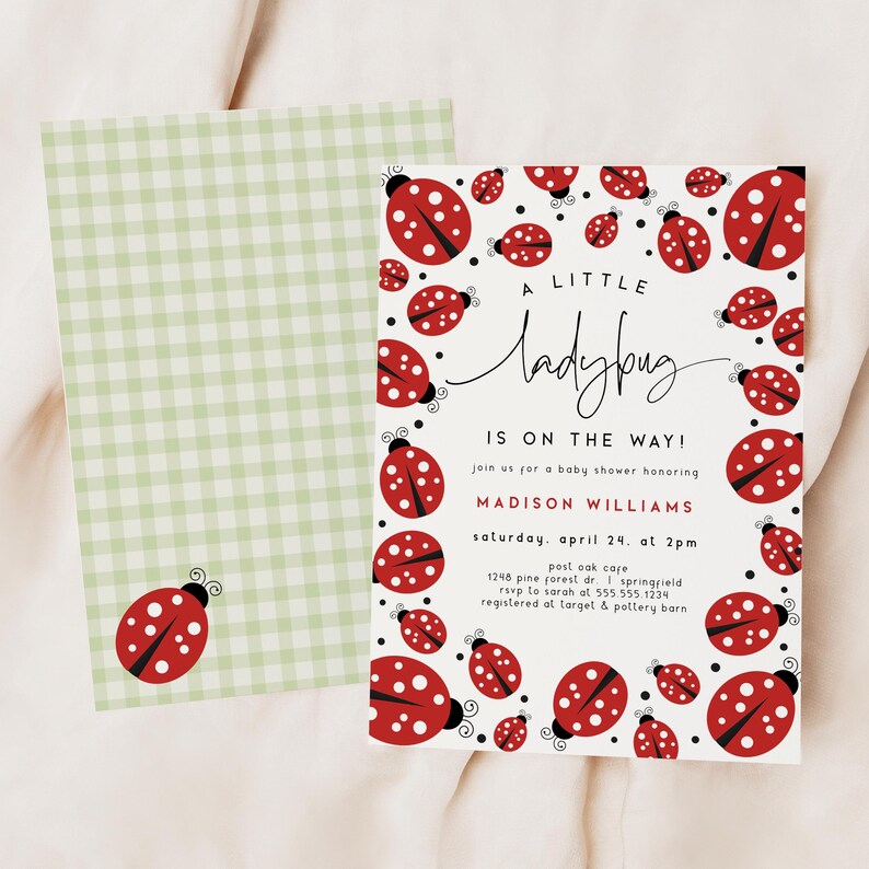 Ladybug Baby Shower Invitation Girl, Editable Template Digital Invite ...