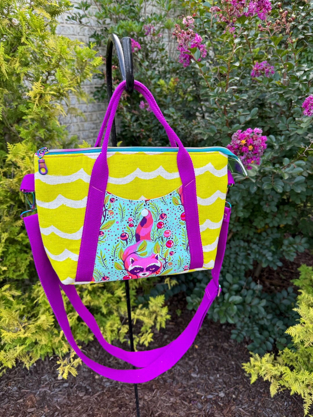 Neon Yellow Waves Crossbody Purse With Accent Pockets - Oxbow Pattern ...