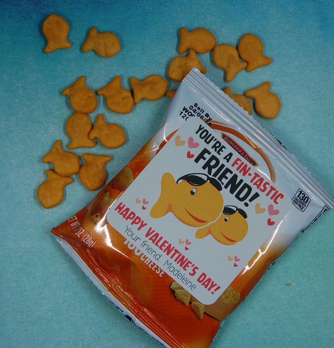 Classroom Valentine Goldfish Sticker, Valentine School Treat Sticker ...