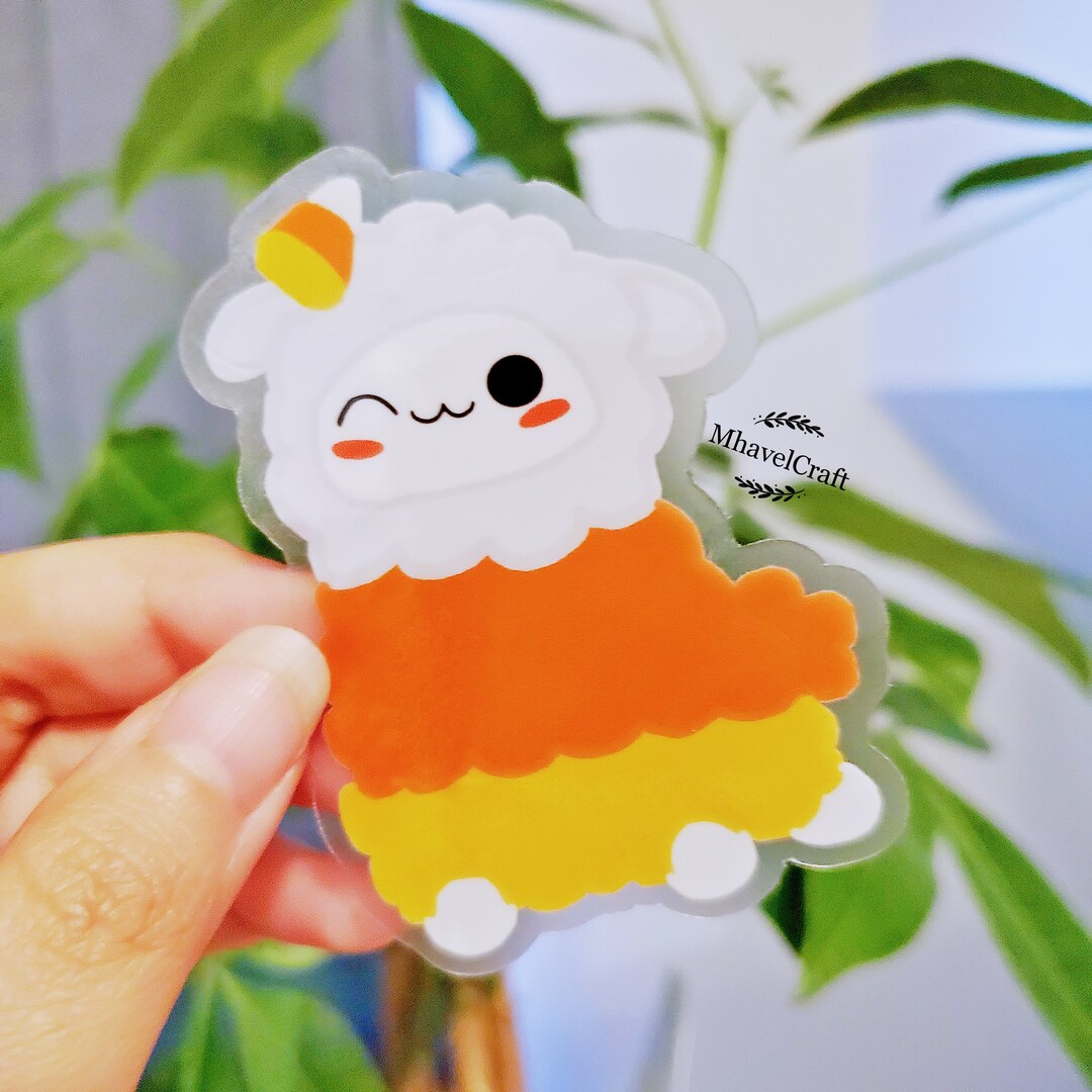 Kawaii Alpaca Candy Corn Clear Vinyl Sticker, Halloween Fall Gift - Etsy