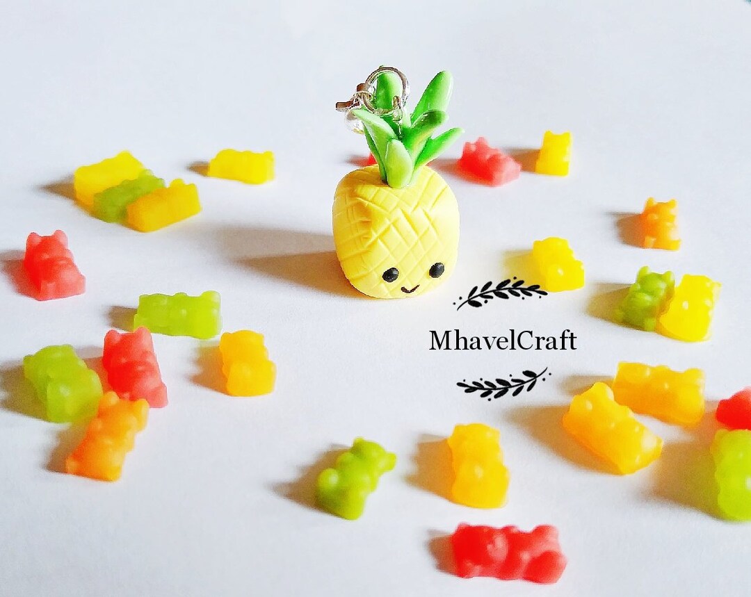 Pineapple Charm, Pineapple Pendant, Kawaii Face Fruit, Polymer Clay ...
