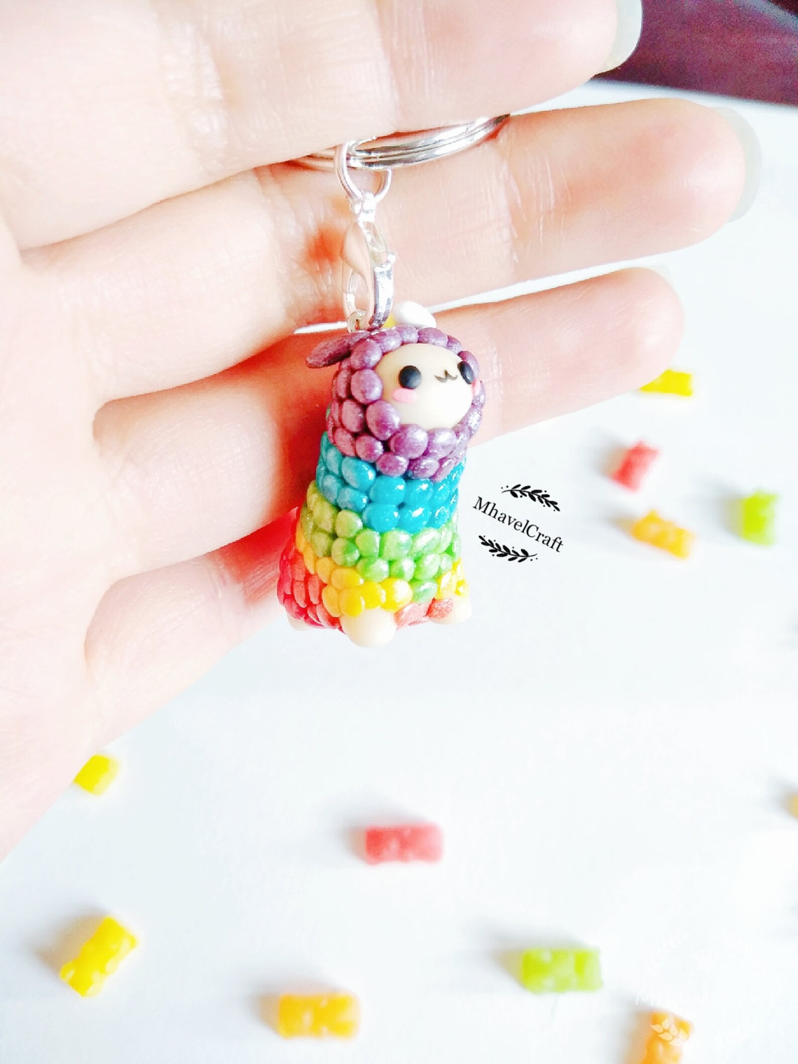 Rainbow Alpaca Keychain Polymer Clay Kawaii Charm Glow in - Etsy