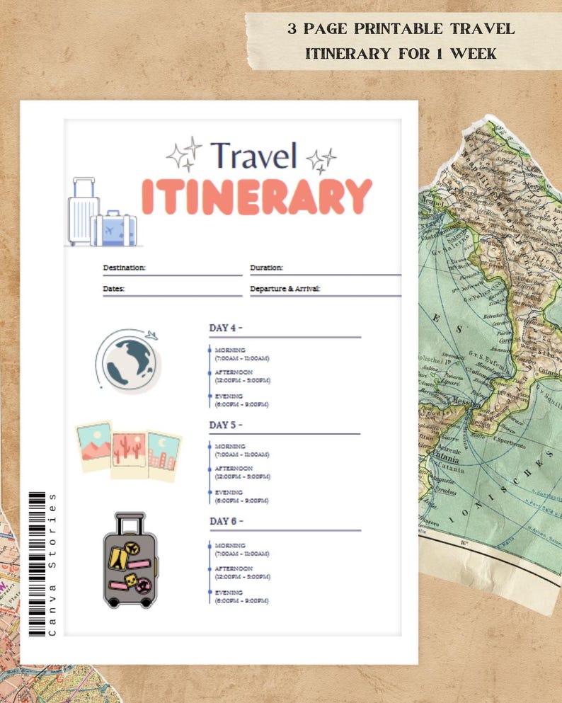 Printable Travel Itinerary - This Week Long Printable PDF Travel ...