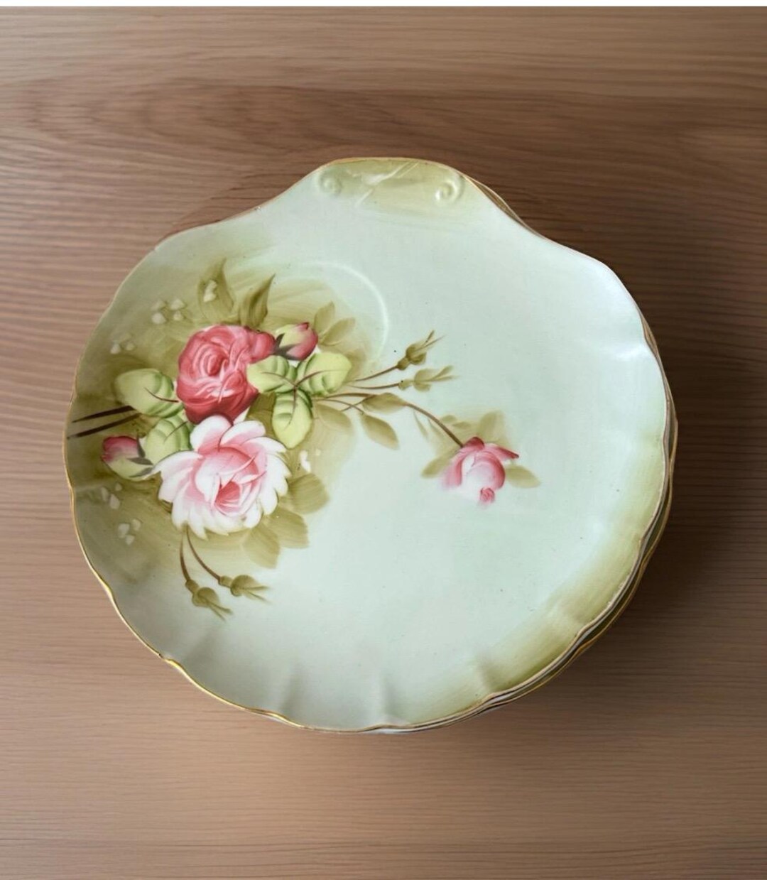Lefton Vintage Green Heritage Rose Collection Snack Plates #3071 ~set ...