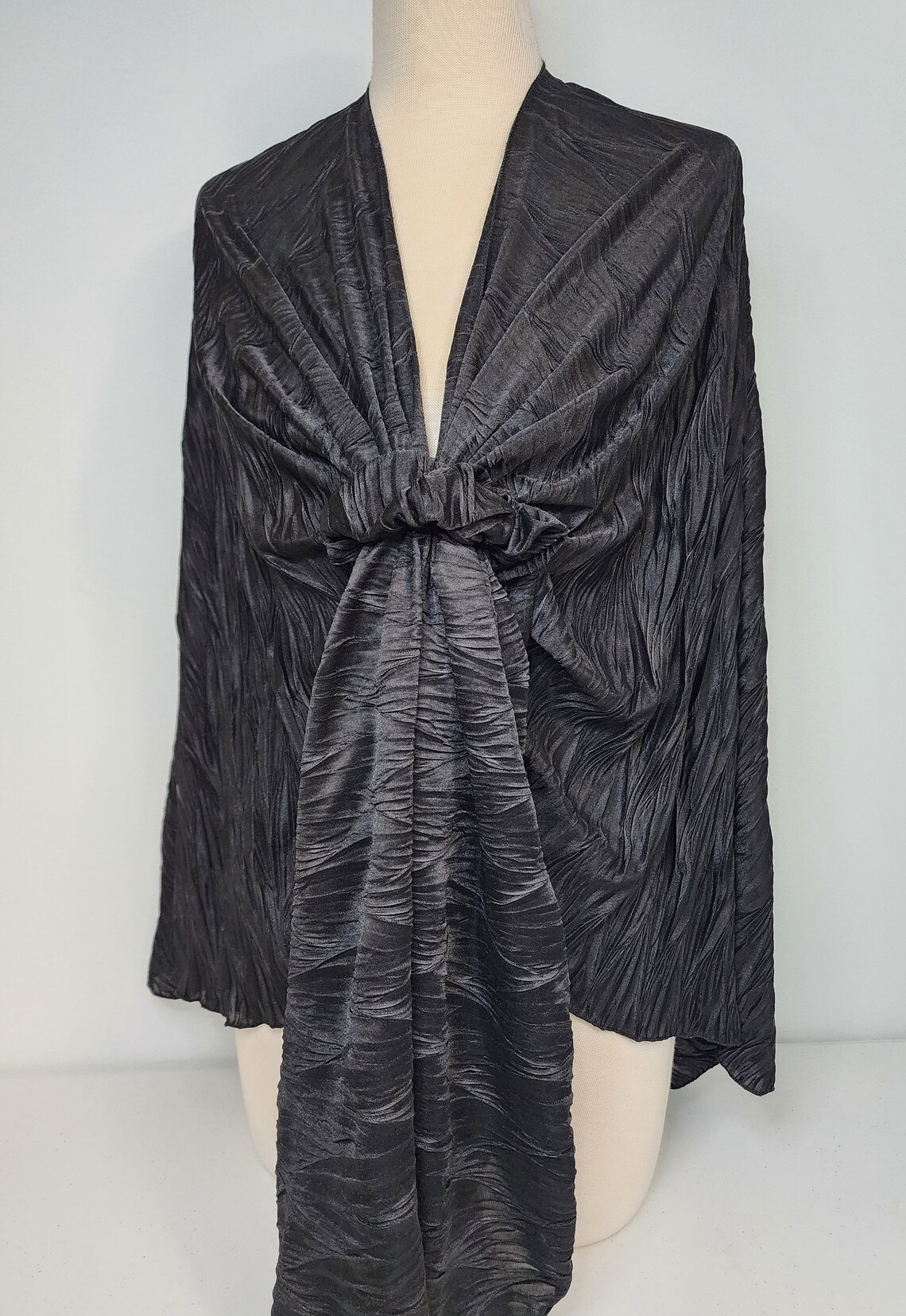 THATS-A-WRAP: Black Wavey Pleated Bodre. Very Soft, Beautiful Drape - Etsy